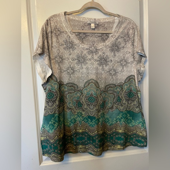 dressbarn | Tops | Dressbarn 2x Womens Patterned Top Green And Gray ...